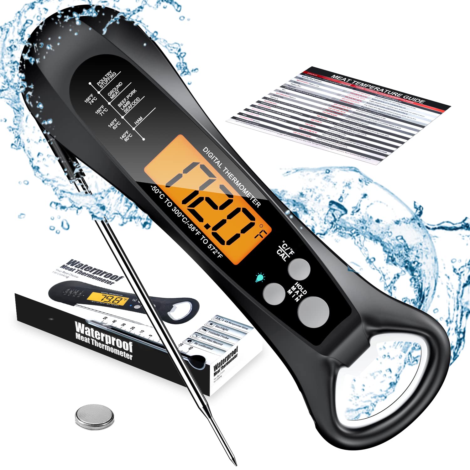 Thermometer Cooking 0.5 Sec Instant Read Meat Thermometer Digital With ...